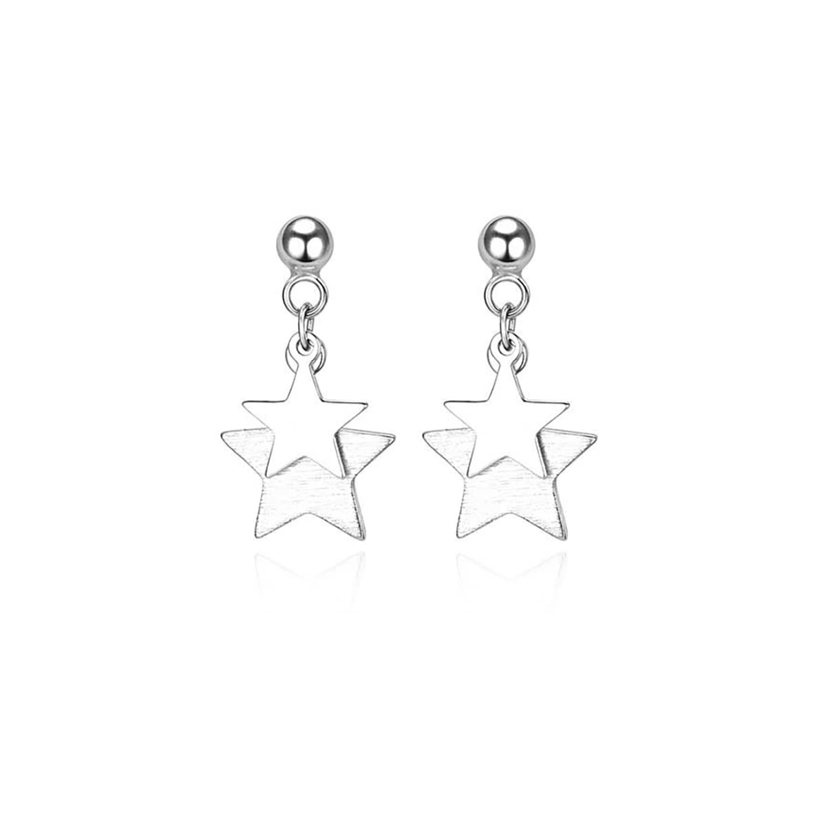 Reffeer Solid 925 Sterling Silver Double Star Stud Earrings for Women Small Star Stud Earrings Drops (A-Silver)