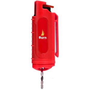 burn pepper spray keychain for self defense - max strength oc spray - 1/2oz molded case red