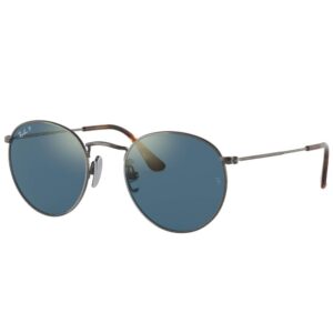 ray-ban rb8247 round titanium sunglasses, demigloss pewter/blue/gold mirrored polarized, 47 mm