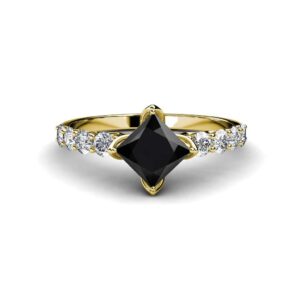 princess cut & round cut black diamond & cubic zirconia 14k yellow gold platted 925 sterling silver engagement ring for women (5.5)