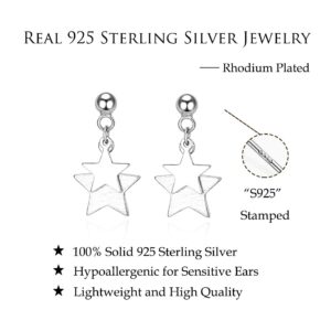 Reffeer Solid 925 Sterling Silver Double Star Stud Earrings for Women Small Star Stud Earrings Drops (A-Silver)