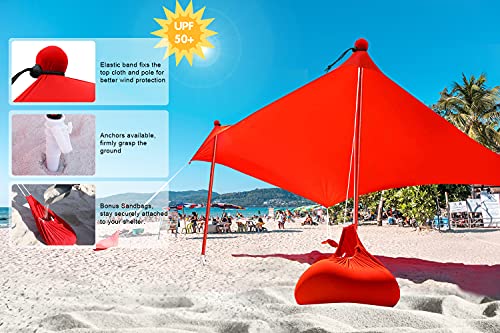 ABCCANOPY Beach Portable Sun Shelter for Beach, Camping Trips (7x7 FT, Red)