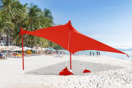 ABCCANOPY Beach Portable Sun Shelter for Beach, Camping Trips (7x7 FT, Red)