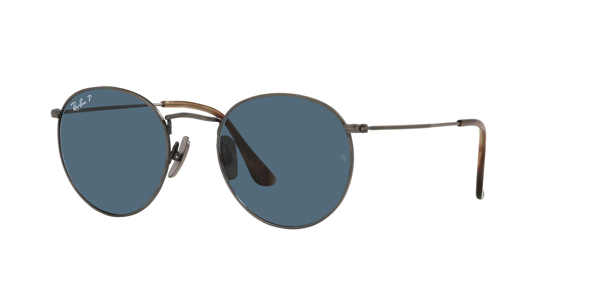 Ray-Ban RB8247 Round Titanium Sunglasses, Demigloss Pewter/Blue/Gold Mirrored Polarized, 47 mm