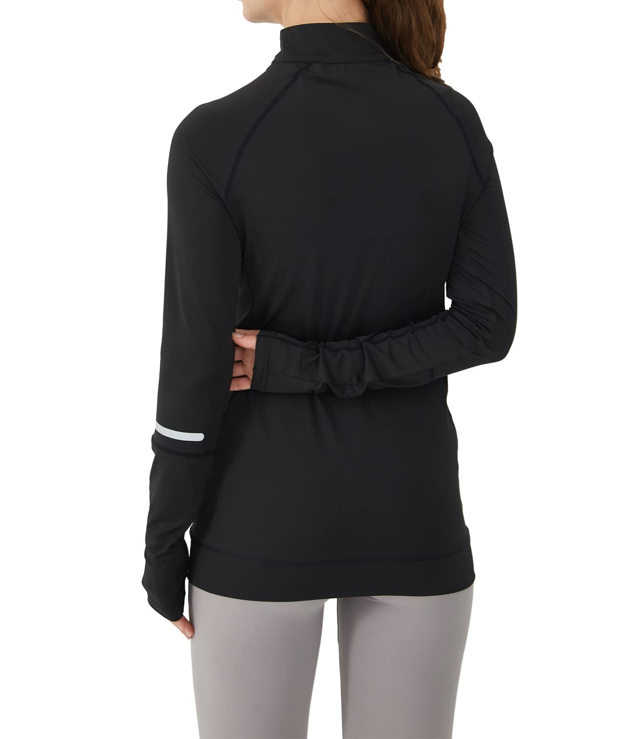 Quarter Zip Pullover Women Athletic Long Sleeve Golf Shirts Workout Shirt Fitted Long Sleeve Thumb Hole Active Wear Tops Black M