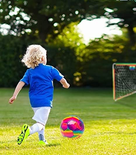 Morvat Kids Metal Poles Soccer Goal Set Portable Lightweight Training Equipment Backyard & Indoors Premium 48”x30” Net + 2 Size Soccer Balls + Ball Pump + Storage Bag – Color: Rainbow