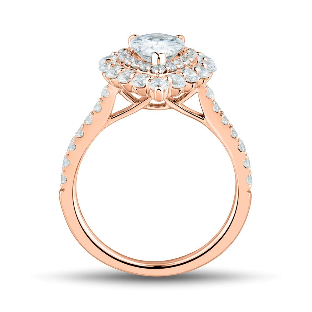 MOTIEL Engagement Ring 10K 14K 18K Gold Ring Pear-shaped Moissanite Ring with Halo in Yellow Gold Rose Gold White Gold (Rose Gold)