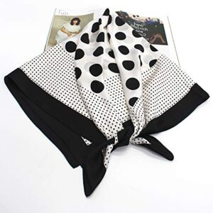 ANDANTINO 100% Pure Mulberry Silk Scarf 35" Large Square Lightweight Headscarf –Women’s Hair Wraps-With Gift Packed (Black&White Polka Dots)