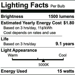 KOR LED Light Bulbs - 6 Pack of 5000K Daylight White Lightbulbs - E26 Base, A19 Size, 15W (100W Incandescent Equivalent) - Long Lasting 1500 Lumen Bright Shatter Resistant Energy Saving Light Bulbs