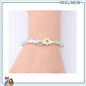 FEELMEM Cousin Gifts Cousins By Blood Sisters By Heart Friends By Choice Sunflower Bracelet Cousin Jewelry Gift for Cousin BBF Best Friend (Cousins by blood)