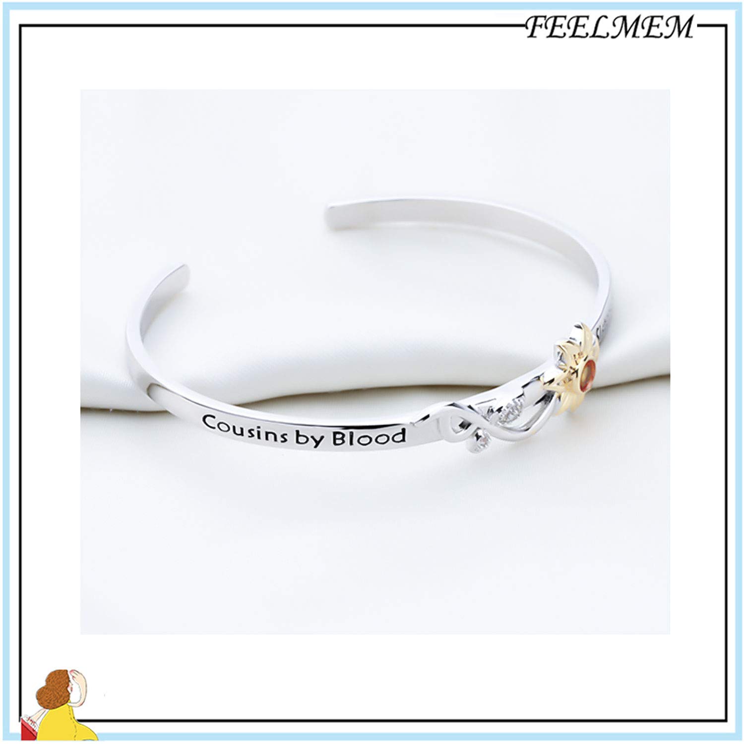 FEELMEM Cousin Gifts Cousins By Blood Sisters By Heart Friends By Choice Sunflower Bracelet Cousin Jewelry Gift for Cousin BBF Best Friend (Cousins by blood)