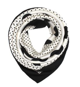 andantino 100% pure mulberry silk scarf 35" large square lightweight headscarf –women’s hair wraps-with gift packed (black&white polka dots)