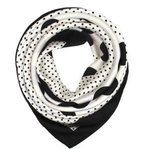 ANDANTINO 100% Pure Mulberry Silk Scarf 35" Large Square Lightweight Headscarf –Women’s Hair Wraps-With Gift Packed (Black&White Polka Dots)