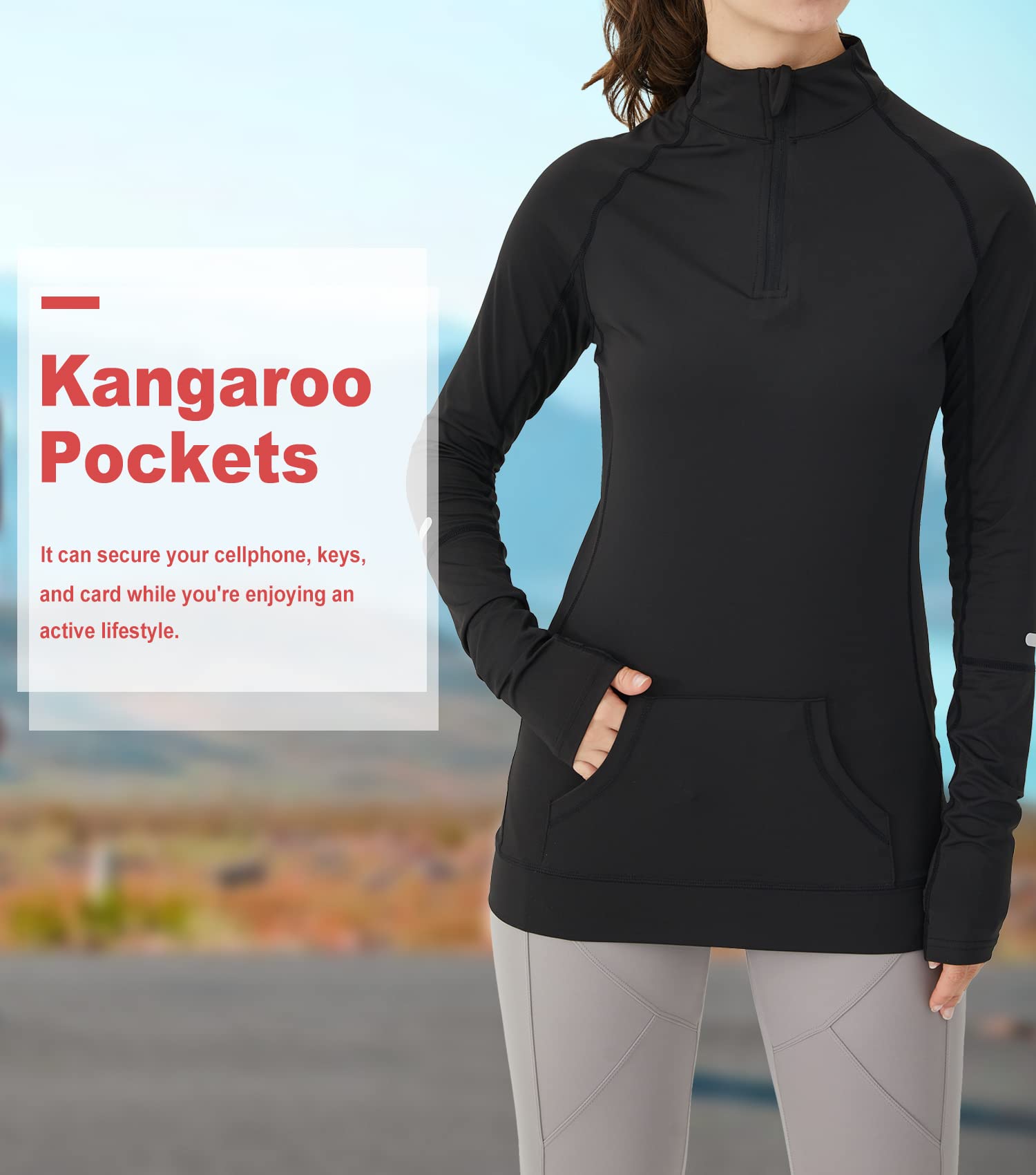 Quarter Zip Pullover Women Athletic Long Sleeve Golf Shirts Workout Shirt Fitted Long Sleeve Thumb Hole Active Wear Tops Black M