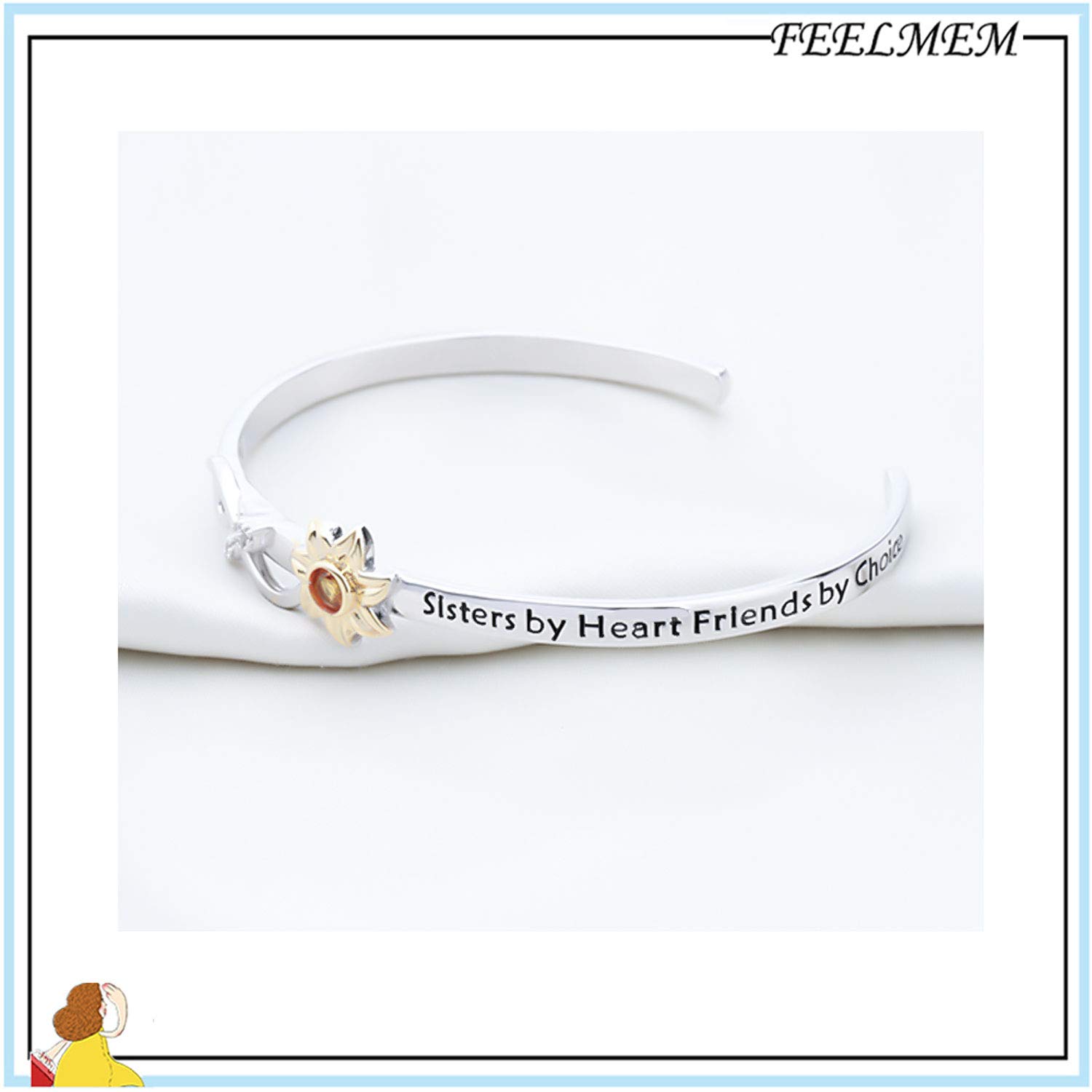 FEELMEM Cousin Gifts Cousins By Blood Sisters By Heart Friends By Choice Sunflower Bracelet Cousin Jewelry Gift for Cousin BBF Best Friend (Cousins by blood)