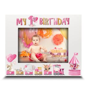 bella busta-my 1st birthday-baby boy, baby girl first birthday-uv print gloss white picture frame (girl, 5x7 horizontal)