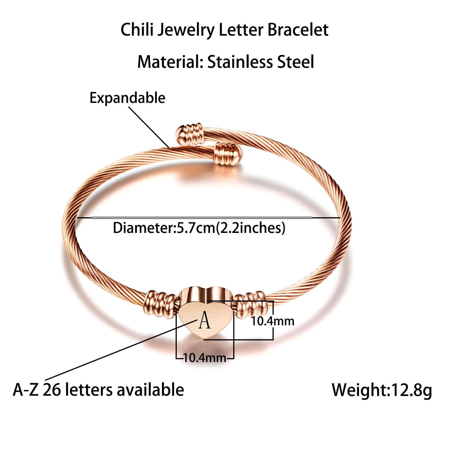 Chili Jewelry Rose Gold Women Initial S Letter Cuff Bracelets Heart Name Expandable Bangle