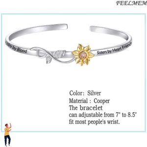 FEELMEM Cousin Gifts Cousins By Blood Sisters By Heart Friends By Choice Sunflower Bracelet Cousin Jewelry Gift for Cousin BBF Best Friend (Cousins by blood)