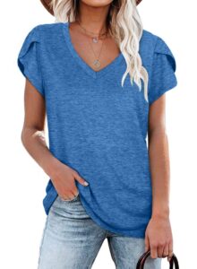 wiholl womens short sleeve tops dressy work fit t shirts blue s