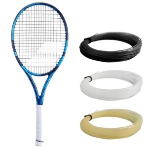 babolat pure drive team tennis racquet - strung with 16g white babolat syn gut at mid-range tension (4 1/8" grip)