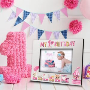 BELLA BUSTA-My 1st Birthday-Baby Boy, Baby Girl First Birthday-UV Print Gloss White Picture Frame (Girl, 5x7 Horizontal)