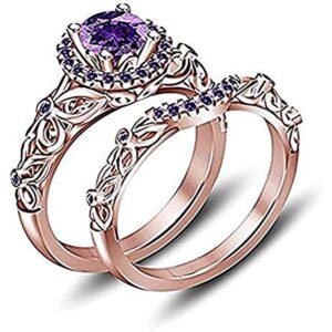 v touch 14k rose gold plated 925 sterling silver round cut purple amethyst engagement wedding tinkerbell ring set for women's (8)