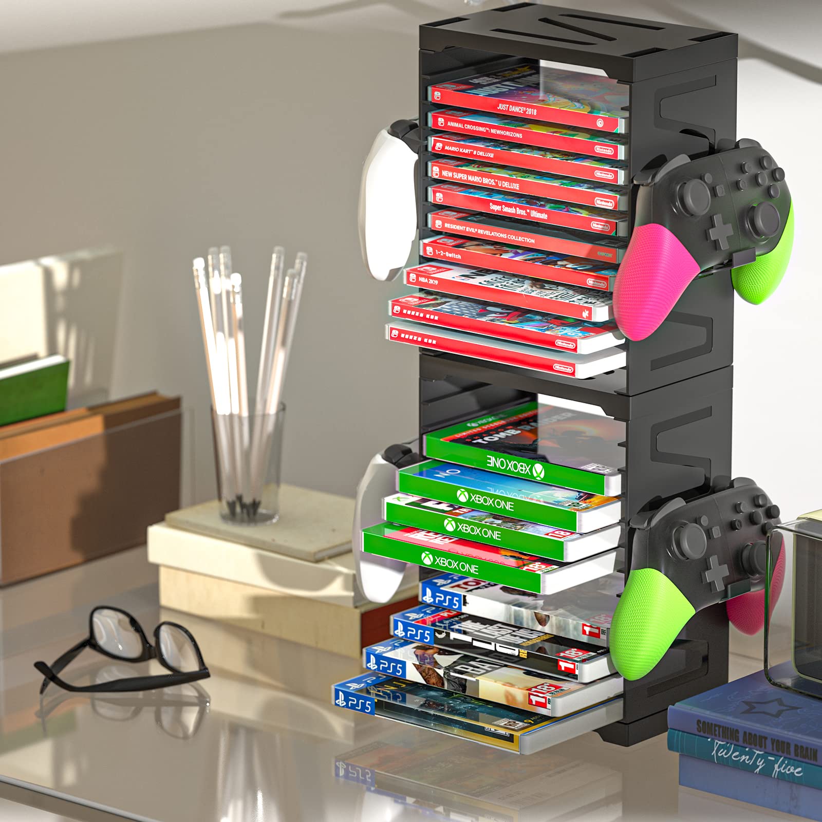 HEATFUN Video Game Storage, Storage Tower for PS5 Games, Storage Stand for Xbox Nintendo Switch Games (for 24 Game Boxes)