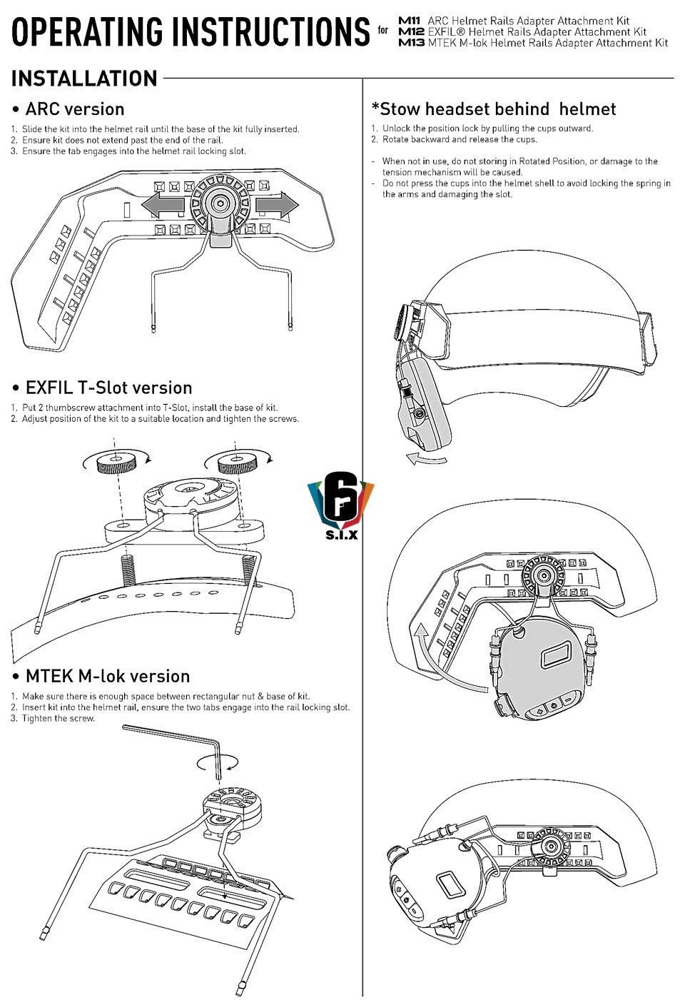 OPSMAN EARMOR Headset Team Wendy EXFIL 2.0 Univerlas Tactical Helmet Rail Adapter