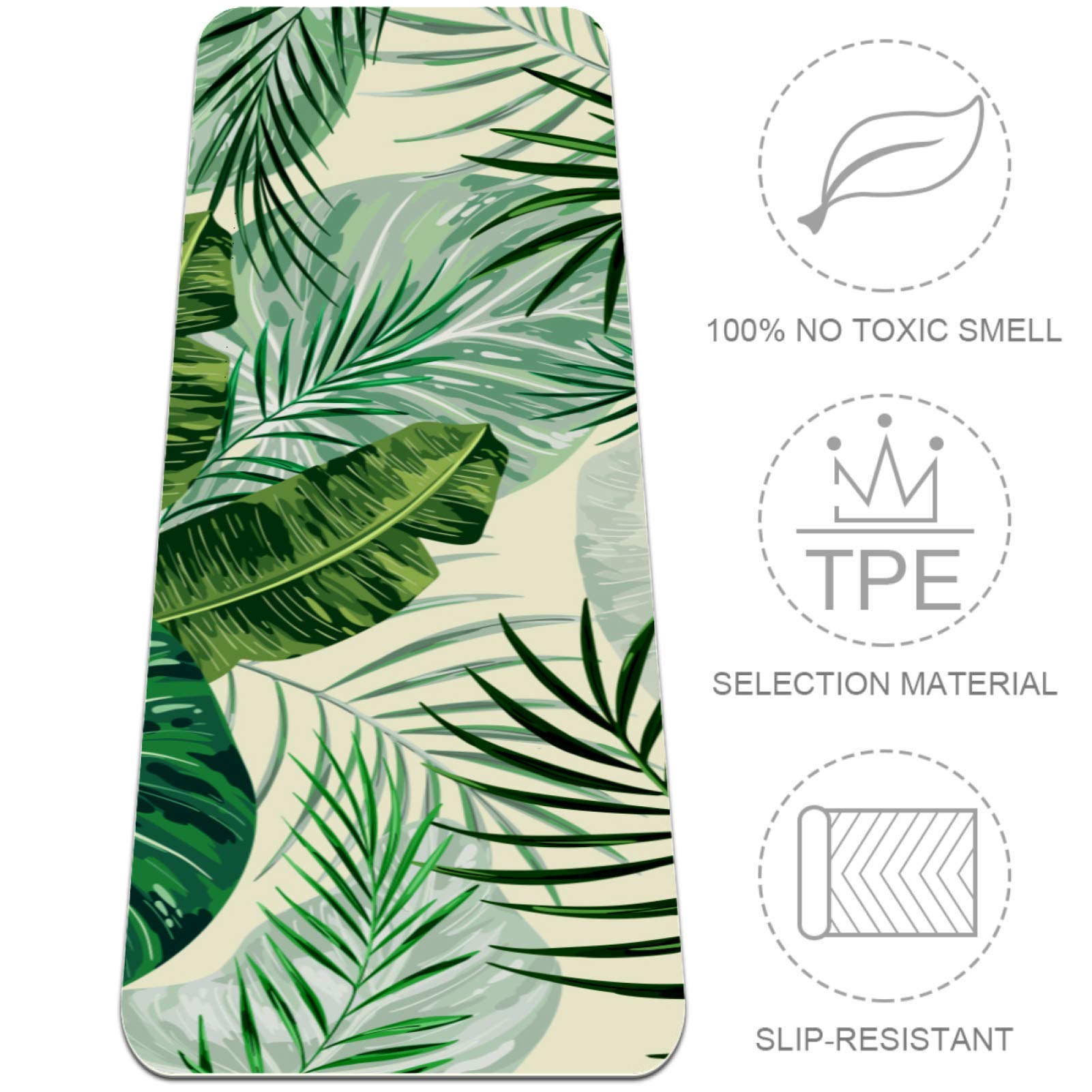 Unicey Green Tropical Leaves Decorative Background Yoga Mat Thick Non Slip Yoga Mats for Women&Girls Exercise Mat Soft Pilates Mats,(72x24 in, 1/4-Inch Thick)