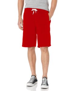 southpole men's basic cotton jersey shorts, inseam 10", drawstring, red fleece, x-large