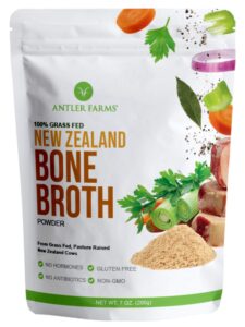 antler farms - 100% grass fed new zealand bone broth powder, 40 servings, 200g - slow cooked, gently dried, light flavor, no hormones, no antibiotics, no gmos