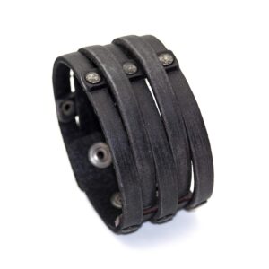 mgutillart punk alloy buckle wide wristband braided leather cuff bracelet(black)