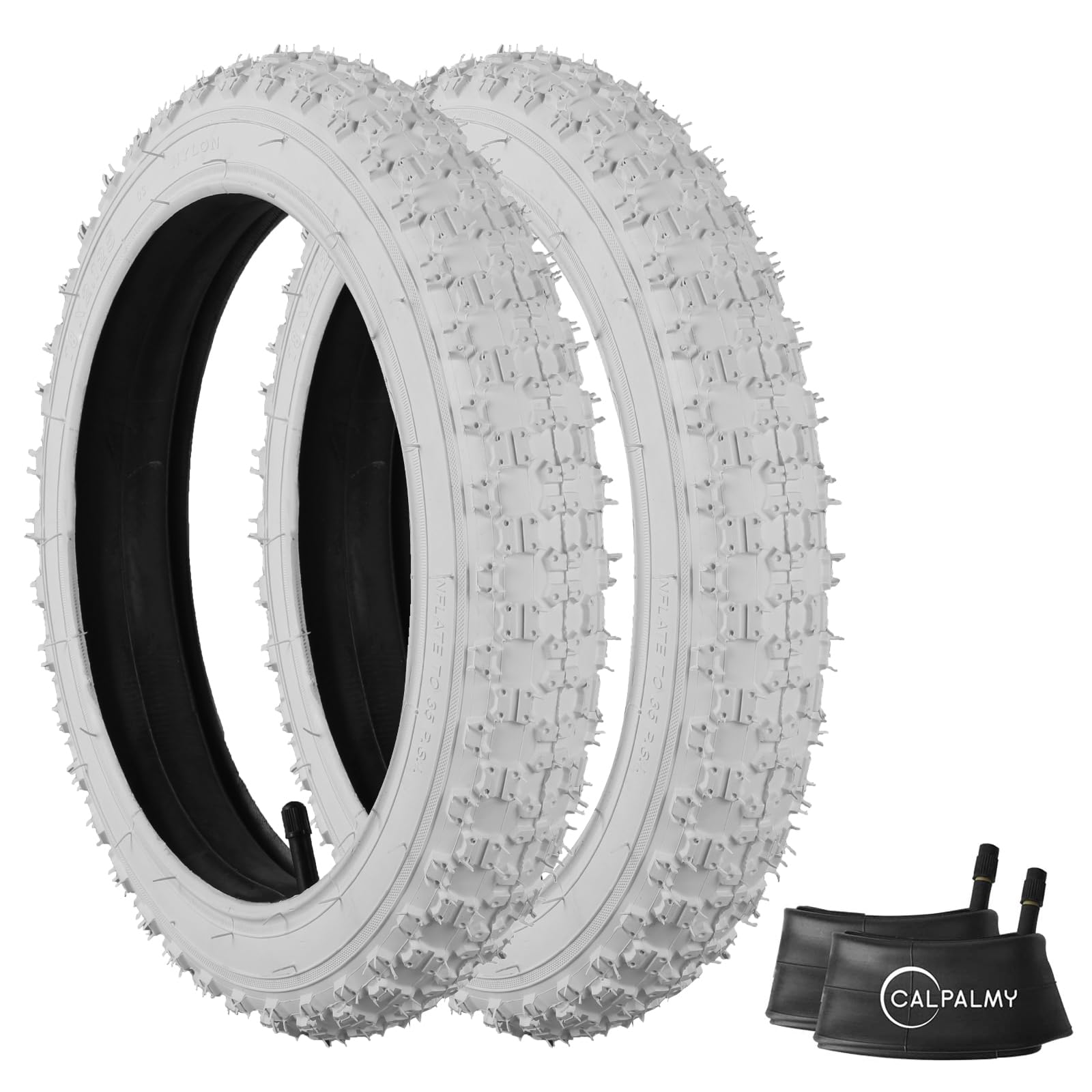 (2 Sets) 18” x 2.125 Kids Bike Replacement White Tires and Tubes - Compatible with Most 18” Kids Bikes Like RoyalBaby, Joystar, and Dynacraft - Made from BPA/Latex Free Butyl Rubber