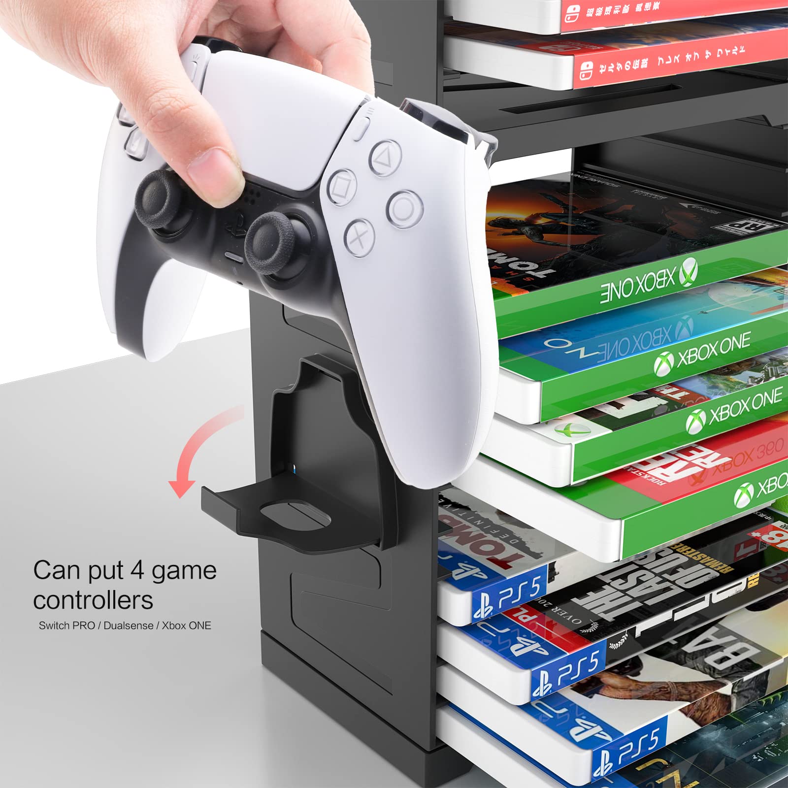 HEATFUN Video Game Storage, Storage Tower for PS5 Games, Storage Stand for Xbox Nintendo Switch Games (for 24 Game Boxes)