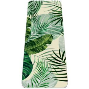 unicey green tropical leaves decorative background yoga mat thick non slip yoga mats for women&girls exercise mat soft pilates mats,(72x24 in, 1/4-inch thick)