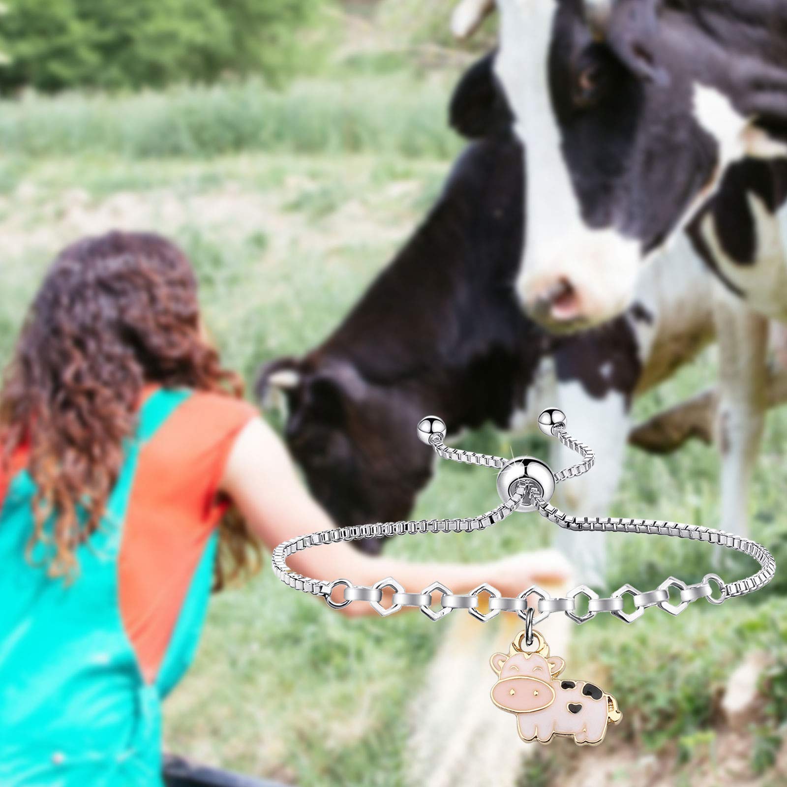 PLITI Cow Gifts Cow Lover Jewelry Cow Mom Gifts Cow Themed Gifts Cow Owner Gifts Pet Pygmy Cows Gift Cow Bracelet For Best Friend Family (Cow bracelet)