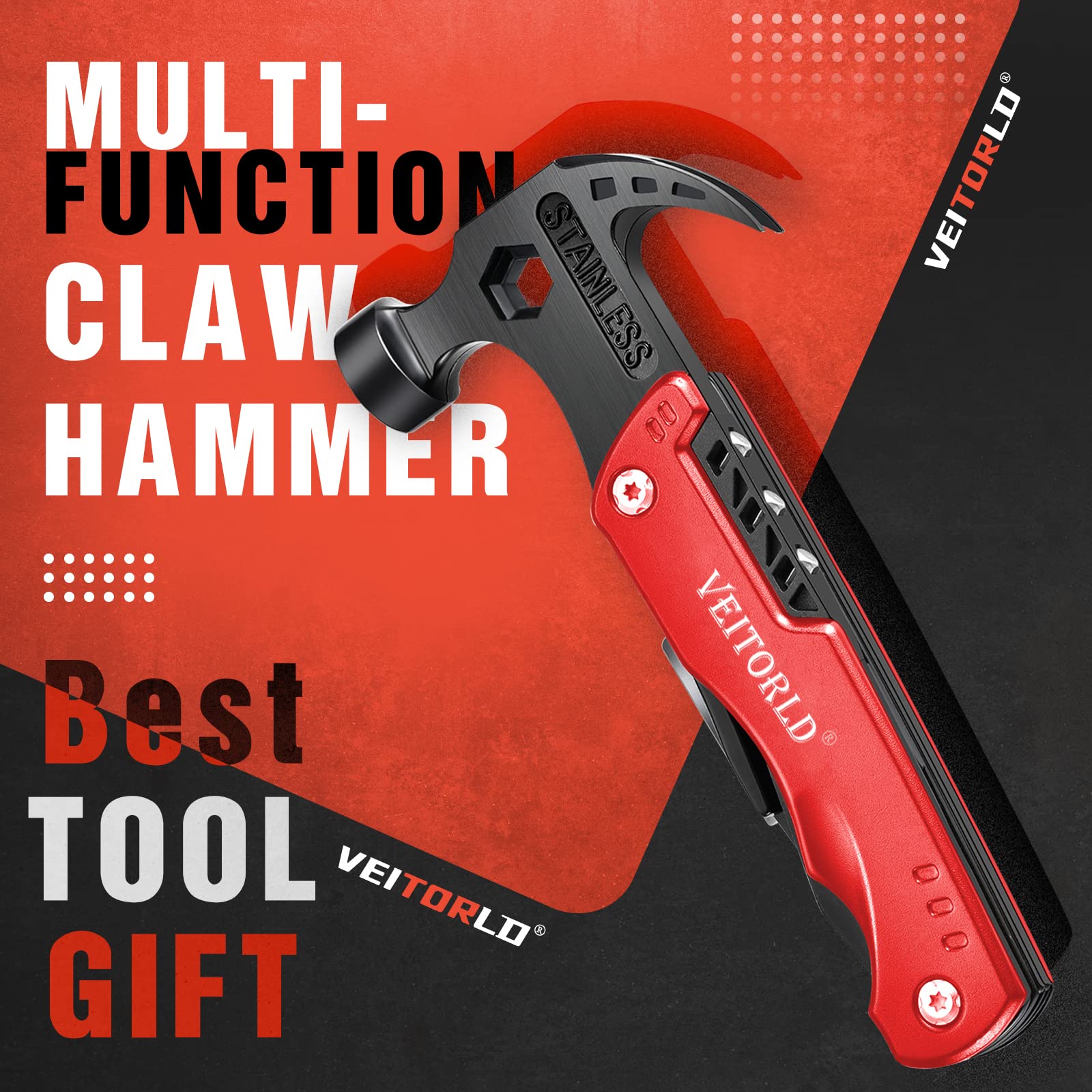 VEITORLD Gifts for Men Women, Anniversary Birthday Gifts Ideas for Dad Grandpa Him Husband, All in One Tools Hammer Multitool, Camping Accessories Survival Gear, Unique Fishing Hunting Tools Gifts