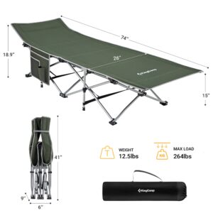 KingCamp Camping Cot Heavy Duty Camping Cots for Adults Oversized Portable Folding Sleeping Cot for Travel Outdoors Vacation Home Office Nap Camping Bed Cots