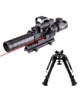 pinty rifle scope 3-9x32 rangefinder illuminated reflex sight 4 reticle & rifle tactical bipod adjustable spring return