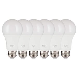 kor led light bulbs - 6 pack of 5000k daylight white lightbulbs - e26 base, a19 size, 15w (100w incandescent equivalent) - long lasting 1500 lumen bright shatter resistant energy saving light bulbs