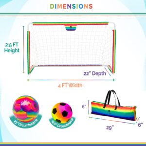 Morvat Kids Metal Poles Soccer Goal Set Portable Lightweight Training Equipment Backyard & Indoors Premium 48”x30” Net + 2 Size Soccer Balls + Ball Pump + Storage Bag – Color: Rainbow