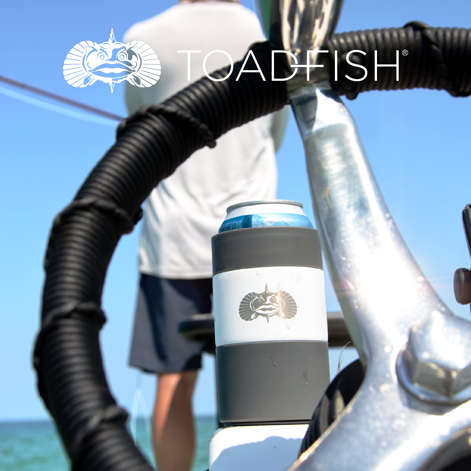 Toadfish Non-Tipping Can Cooler for 12oz Cans - Suction Cup Can Cooler for Beer & Soda - Includes Slim Can Adapter - Stainless Steel Double-Wall Vacuum Insulated Cooler - Graphite