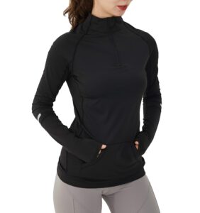 quarter zip pullover women athletic long sleeve golf shirts workout shirt fitted long sleeve thumb hole active wear tops black m