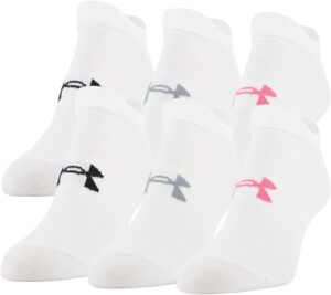 under armour women's essential 2.0 lightweight no show socks, 6-pairs, white/cerise assorted, medium