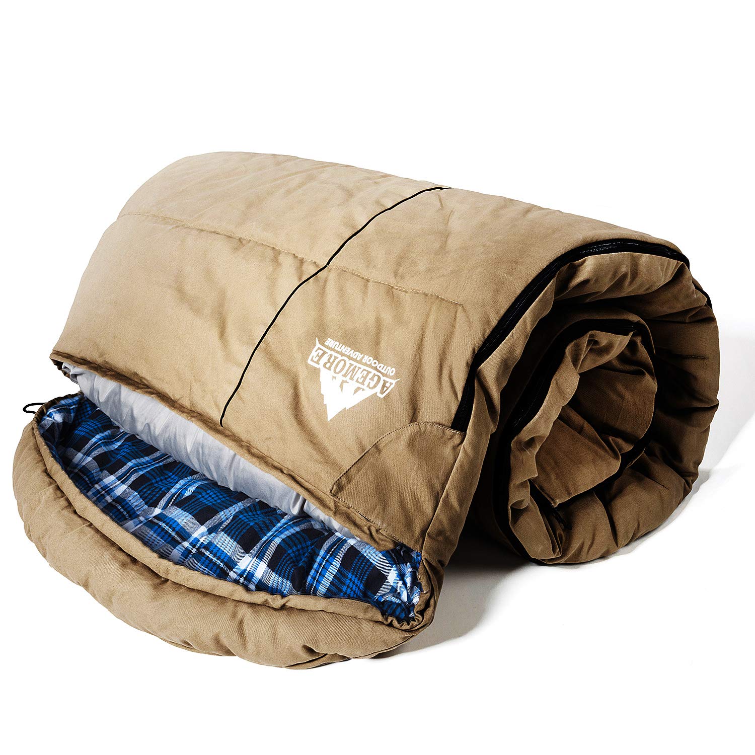 0 Degree Canvas Sleeping Bag for Fishing, Hunting, Traveling and Camping Particularly in Cold Winter Outdoor with Removable Flannel Liner and Free Compression Sack for Big and Tall Adults