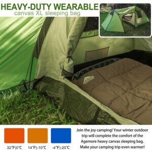 0 Degree Canvas Sleeping Bag for Fishing, Hunting, Traveling and Camping Particularly in Cold Winter Outdoor with Removable Flannel Liner and Free Compression Sack for Big and Tall Adults