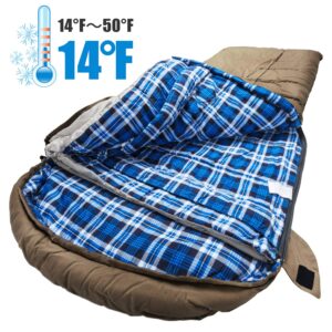 0 Degree Canvas Sleeping Bag for Fishing, Hunting, Traveling and Camping Particularly in Cold Winter Outdoor with Removable Flannel Liner and Free Compression Sack for Big and Tall Adults