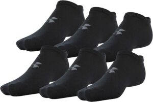 under armour adult essential lite no show socks, 6-pairs, black, large