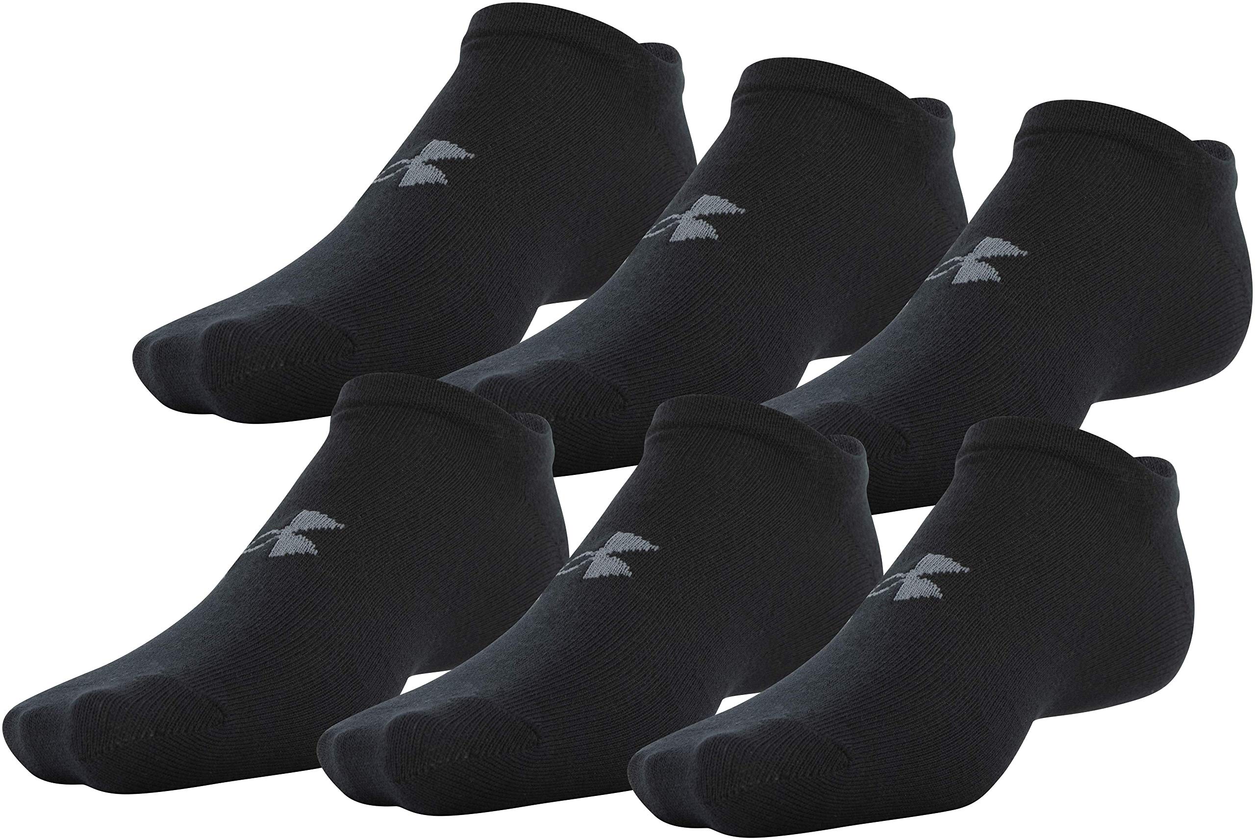 Under Armour Adult Essential Lite No Show Socks, 6-Pairs, Black, Large