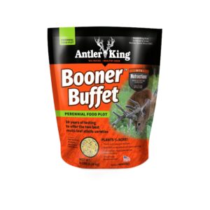 antler king booner buffet perennial food plot | 3 lb bag contains two varieties of alfalfa plus clover & chicory | plants 1/4 acre